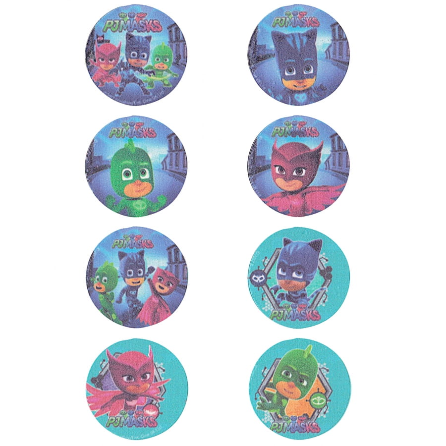 16 petits disques Pyjamasques en sucre de 3,4cm