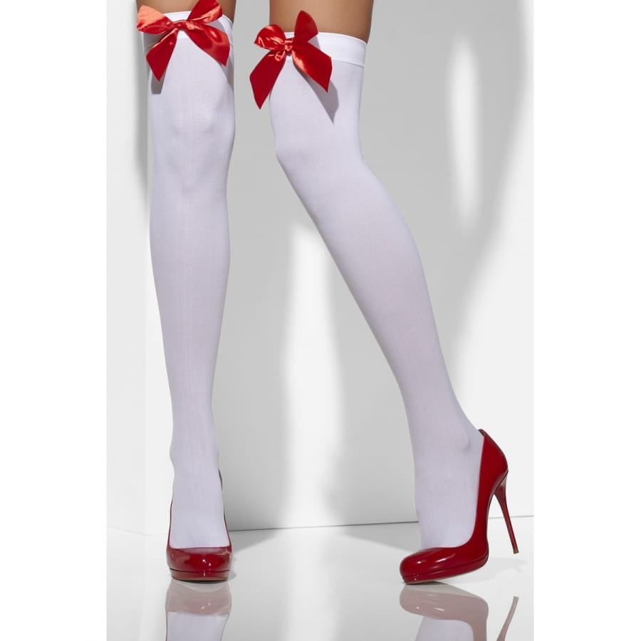 Bas blanc avec ruban rouge