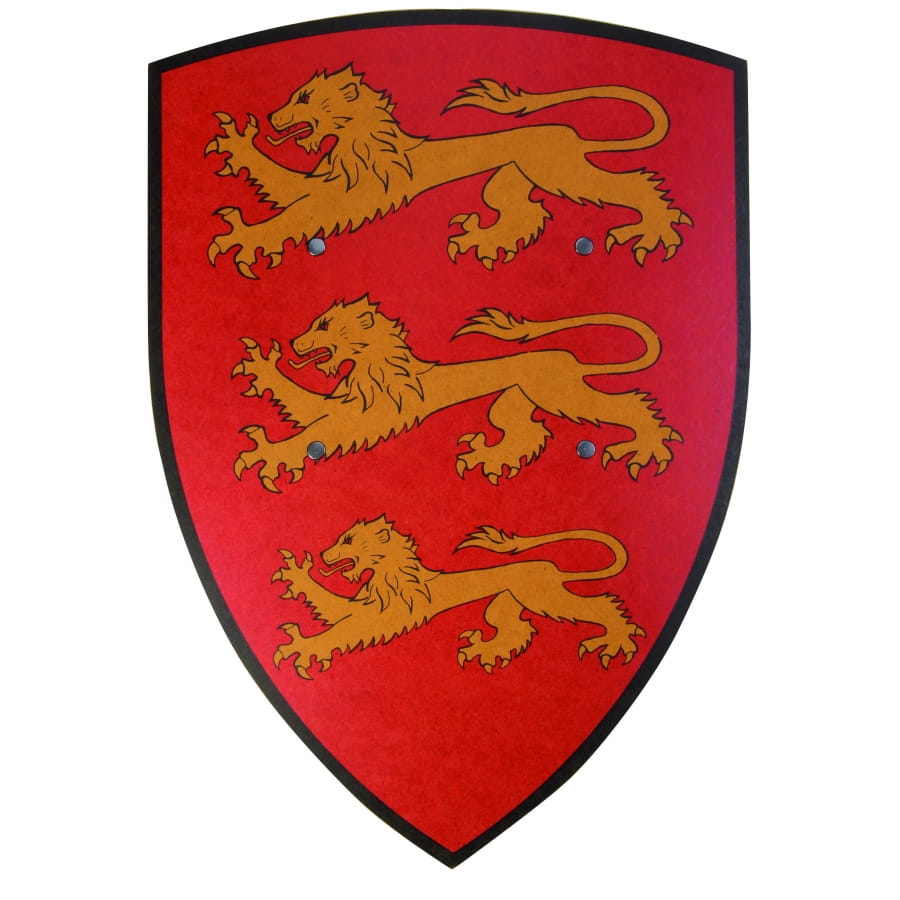 Bouclier en bois rouge avec lions 36X50cm