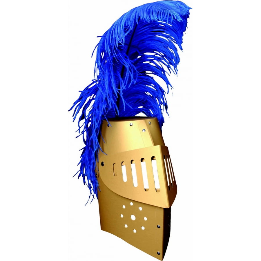 Casque de chevalier doré avec plume bleue, enfant