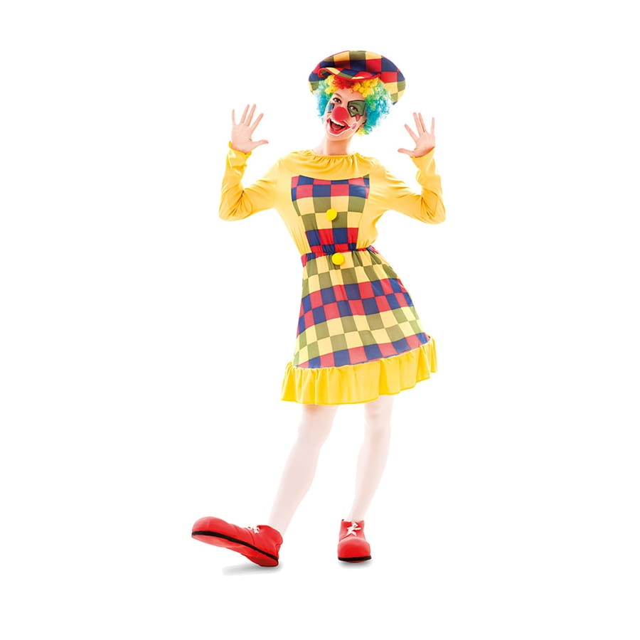 Costume de clown jaune à carreaux pour femme