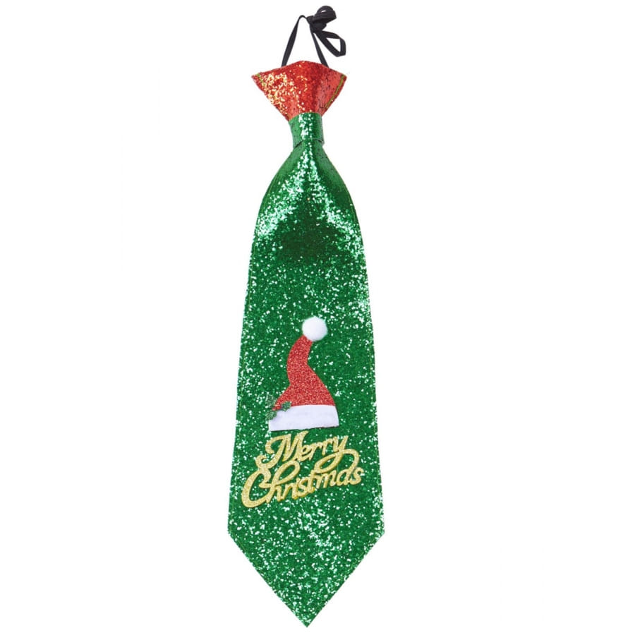 Cravate Merry Christmas verte pailletée