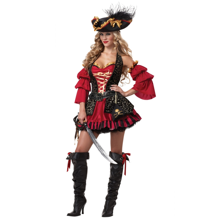 Costume robe rouge noire premium de pirate