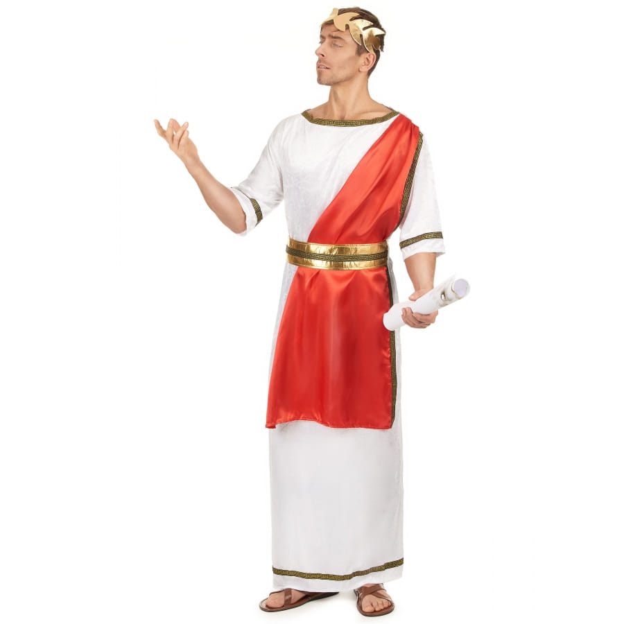 Déguisement blanc de Jules César avec toge rouge
