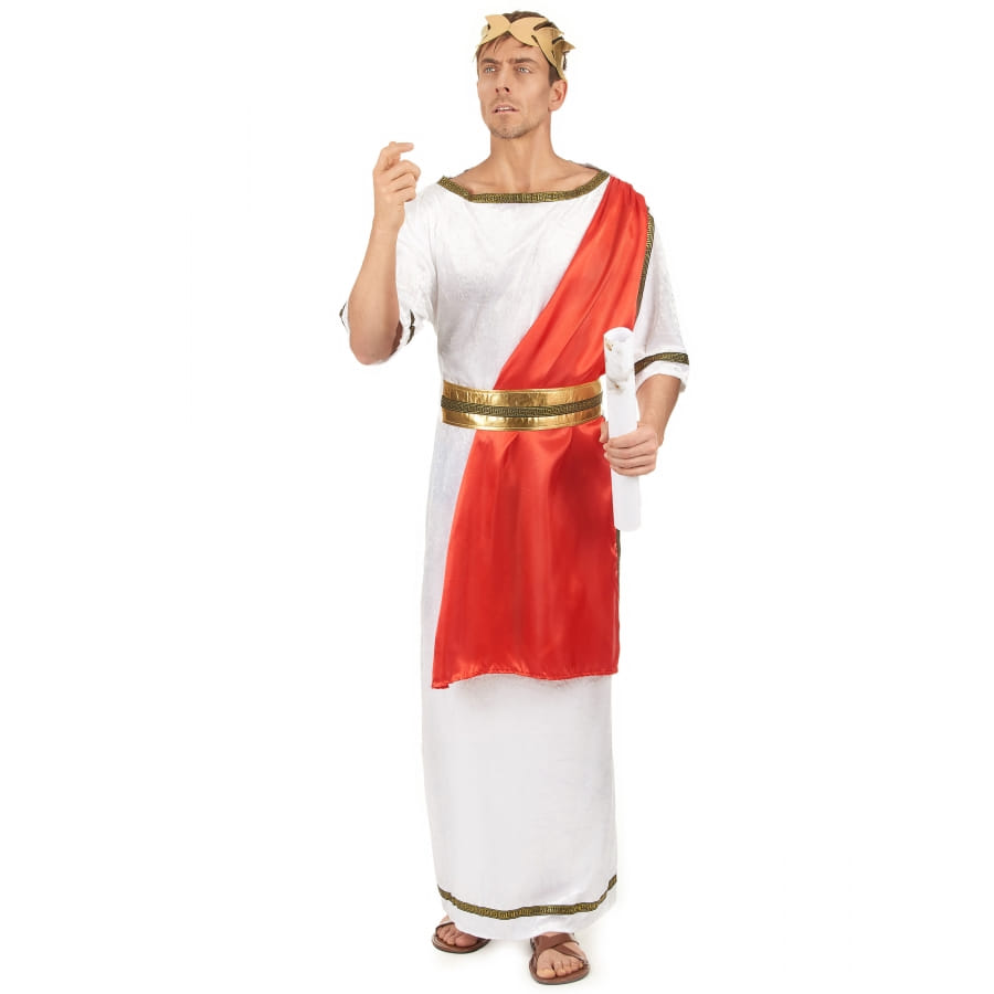 Déguisement blanc de Jules César avec toge rouge