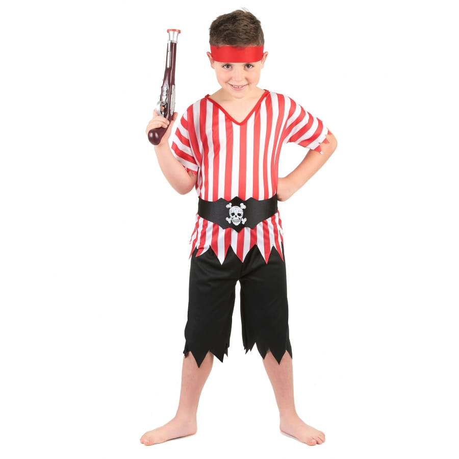 Déguisement d'enfant pirate ligné rouge et blanc
