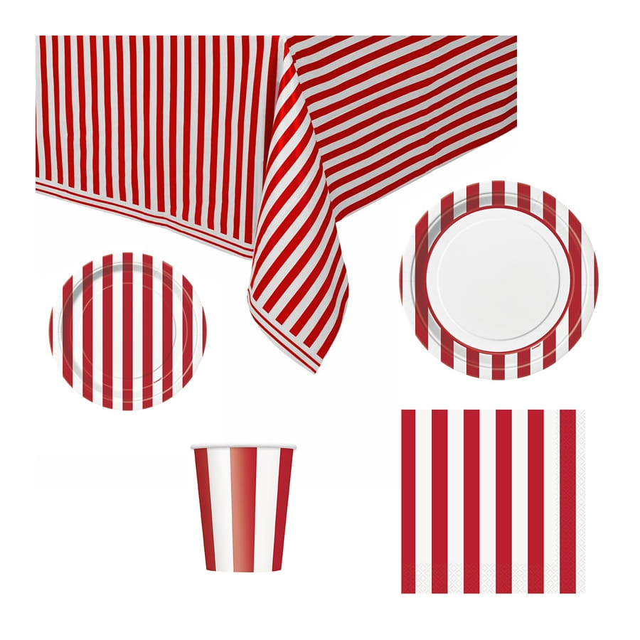 Décoration de table rayée rouge et blanc