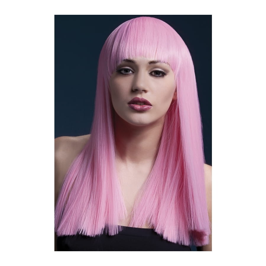 Longue perruque lisse rose clair néon de 48cm