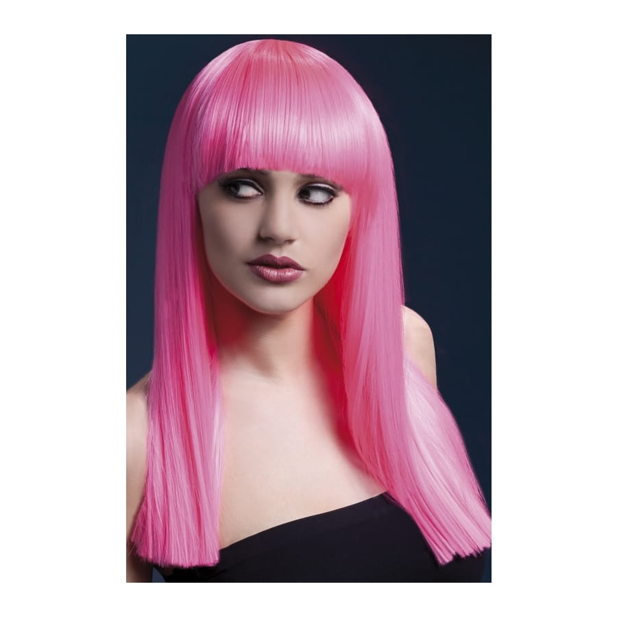 Longue perruque lisse rose néon de 48cm