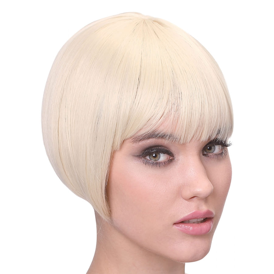 Perruque bob blond court, luxe