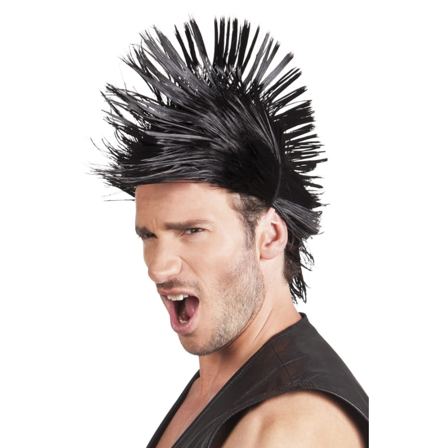 Perruque punk pour homme, noire unie
