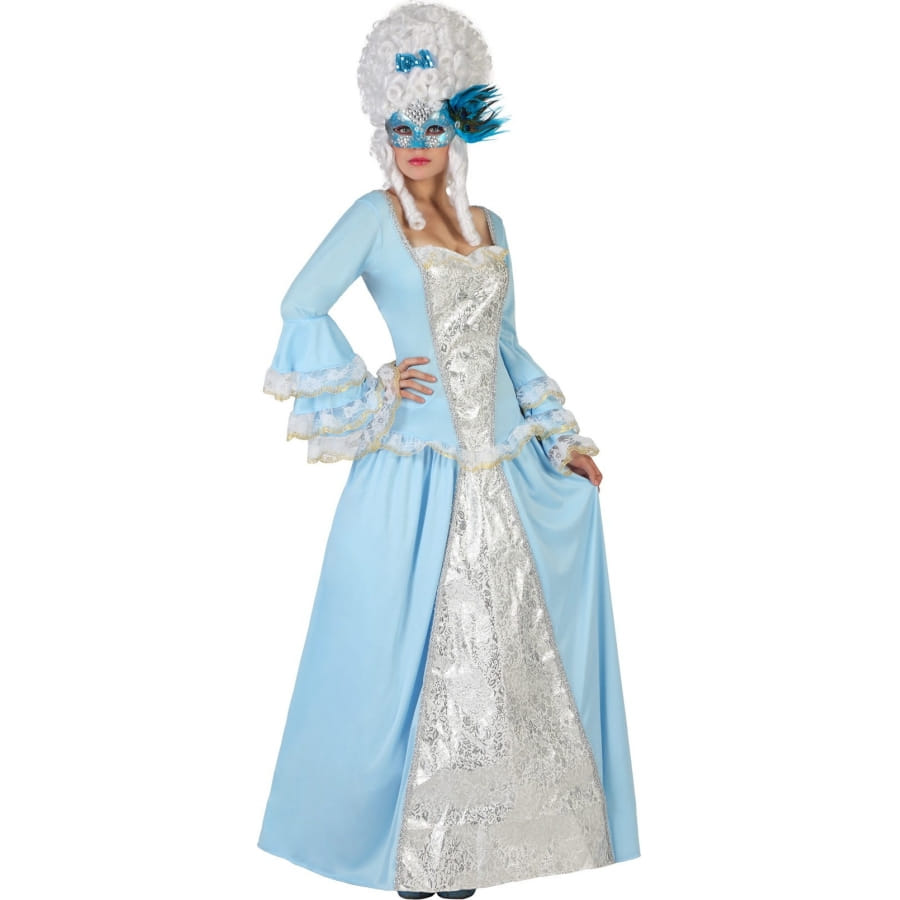 Robe baroque bleue et blanche pour femme
