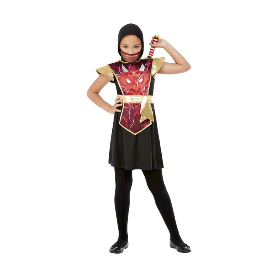 Robe ninja rouge et noir pour fille avec épée