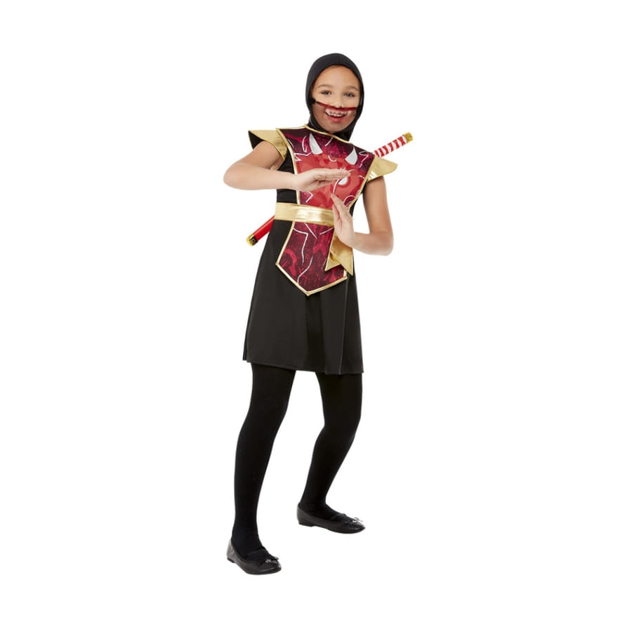 Robe ninja rouge et noir pour fille avec épée