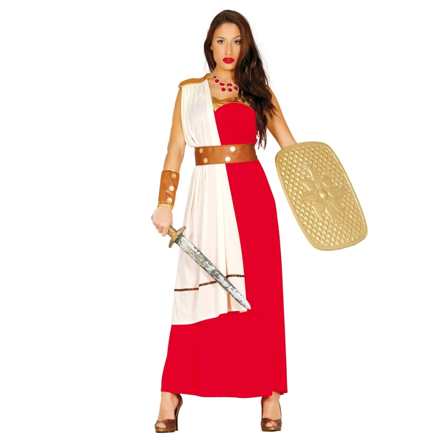 Robe rouge romaine avec cape blanche