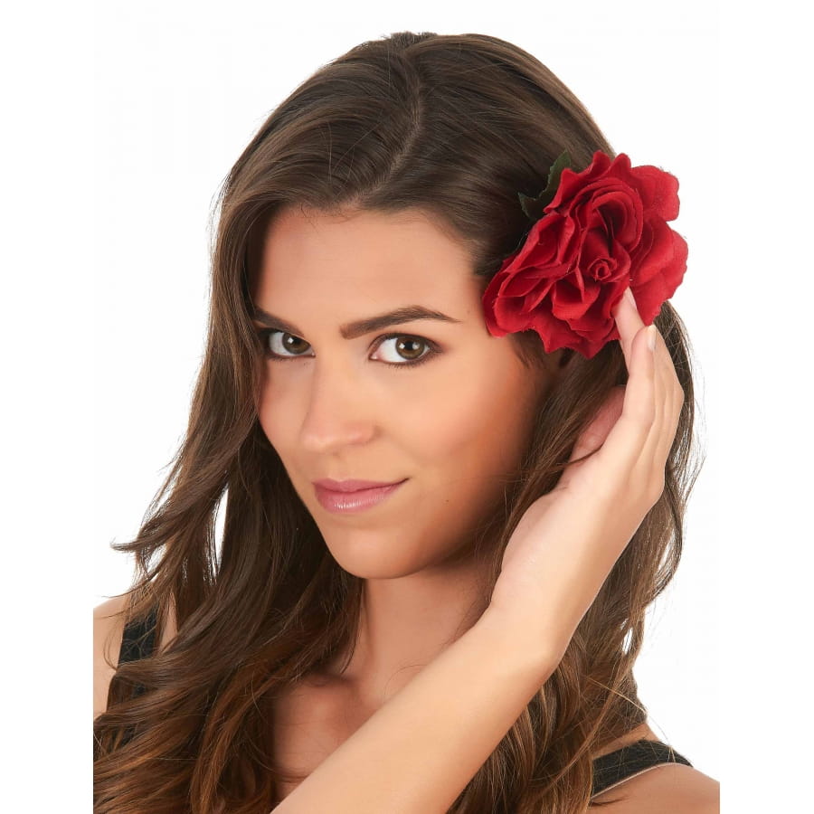 Rose rouge sur barrette à cheveux