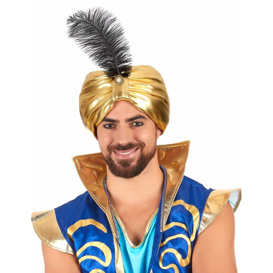 Turban doré de sultan avec plume noire, adulte